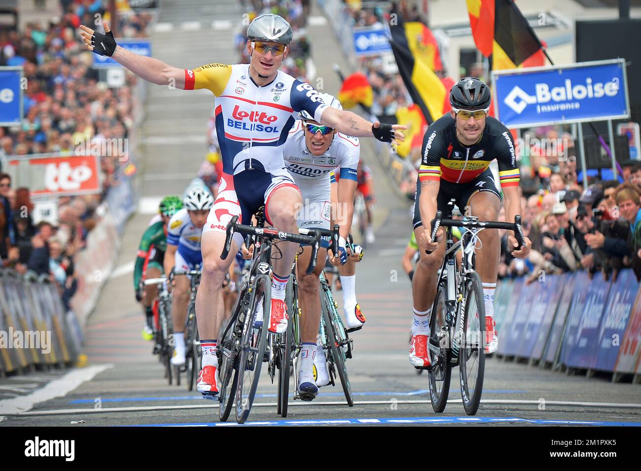 German Andre Greipel of Lotto - Beliso (L) celebrates as he crosses the ...