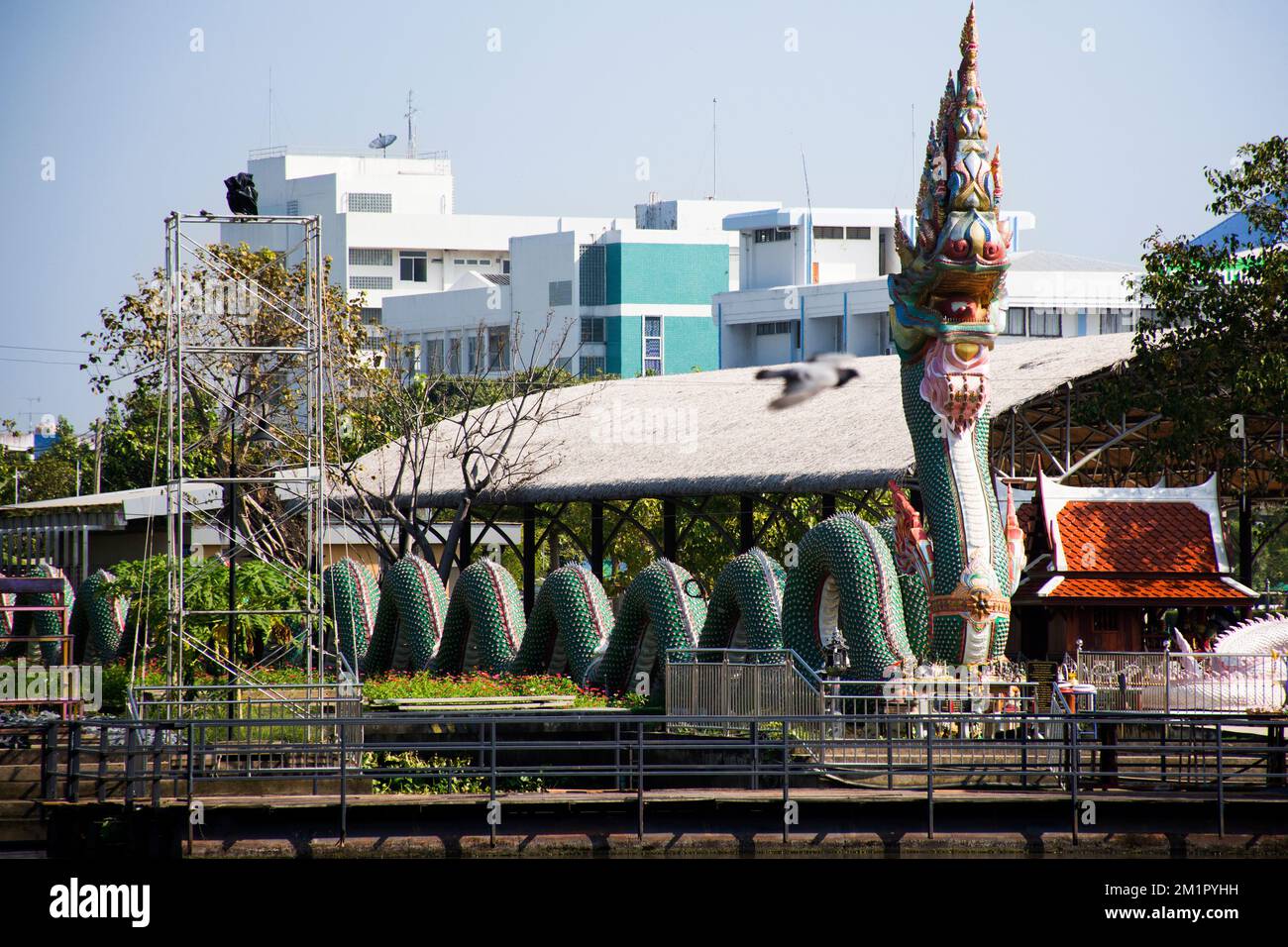 Ancient naga or antique naka statue of Wat Rai Khing or Raikhing temple ...