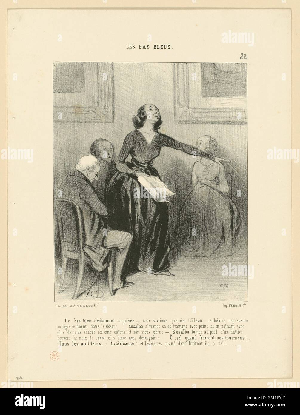 Le bas-bleu déclamant sa pièce. Honoré Daumier (1808-1879). Lithographs ...