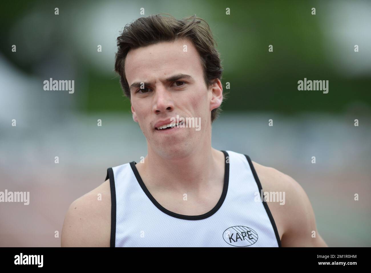 Belgian athlete Stef Vanhaeren pictured after the men's 400m hurdles at ...