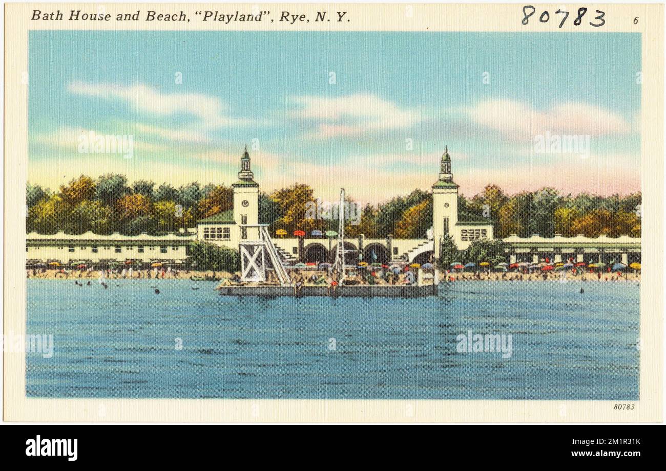 Bath house and beach, 'Playland', Rye, N. Y. , Beaches, Amusement parks ...