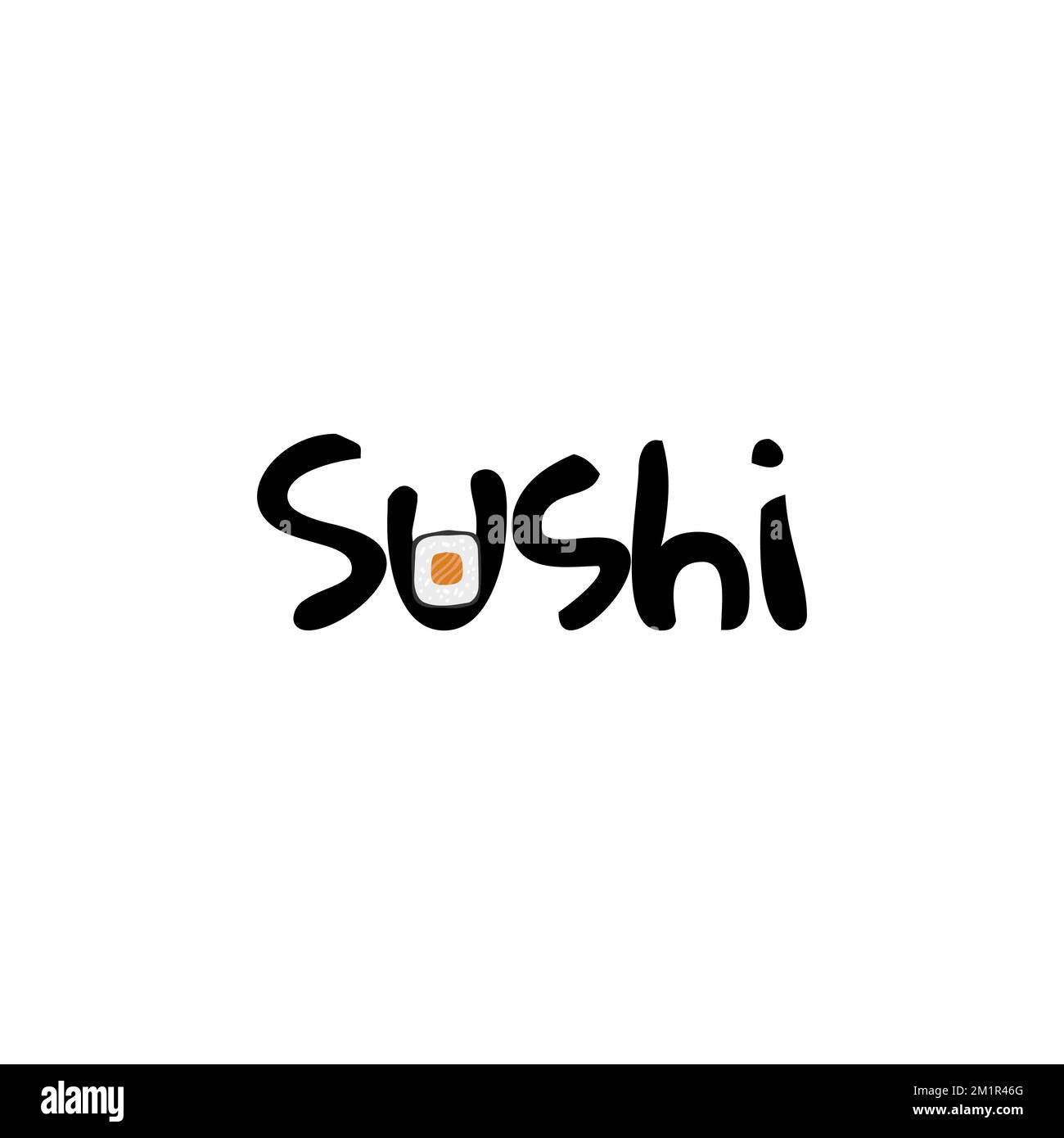 Stylized illustration of sushi logo with lettering and sushi roll ...