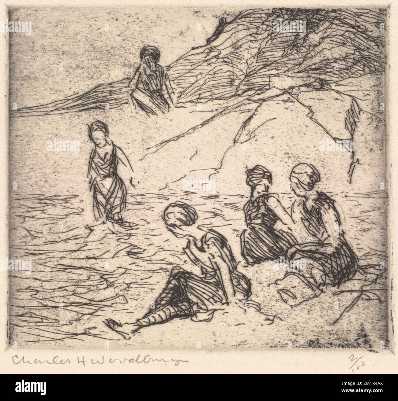 Bathers in Narrow Cove I , Sitting, Wading, Bays Bodies of water ...