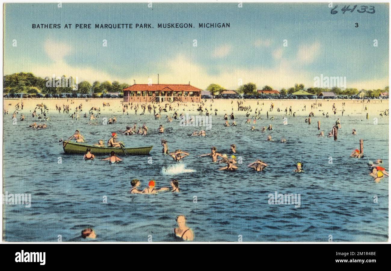 Bathers at Pere Marquette Park, Muskegon, Michigan , Boats, Beaches ...