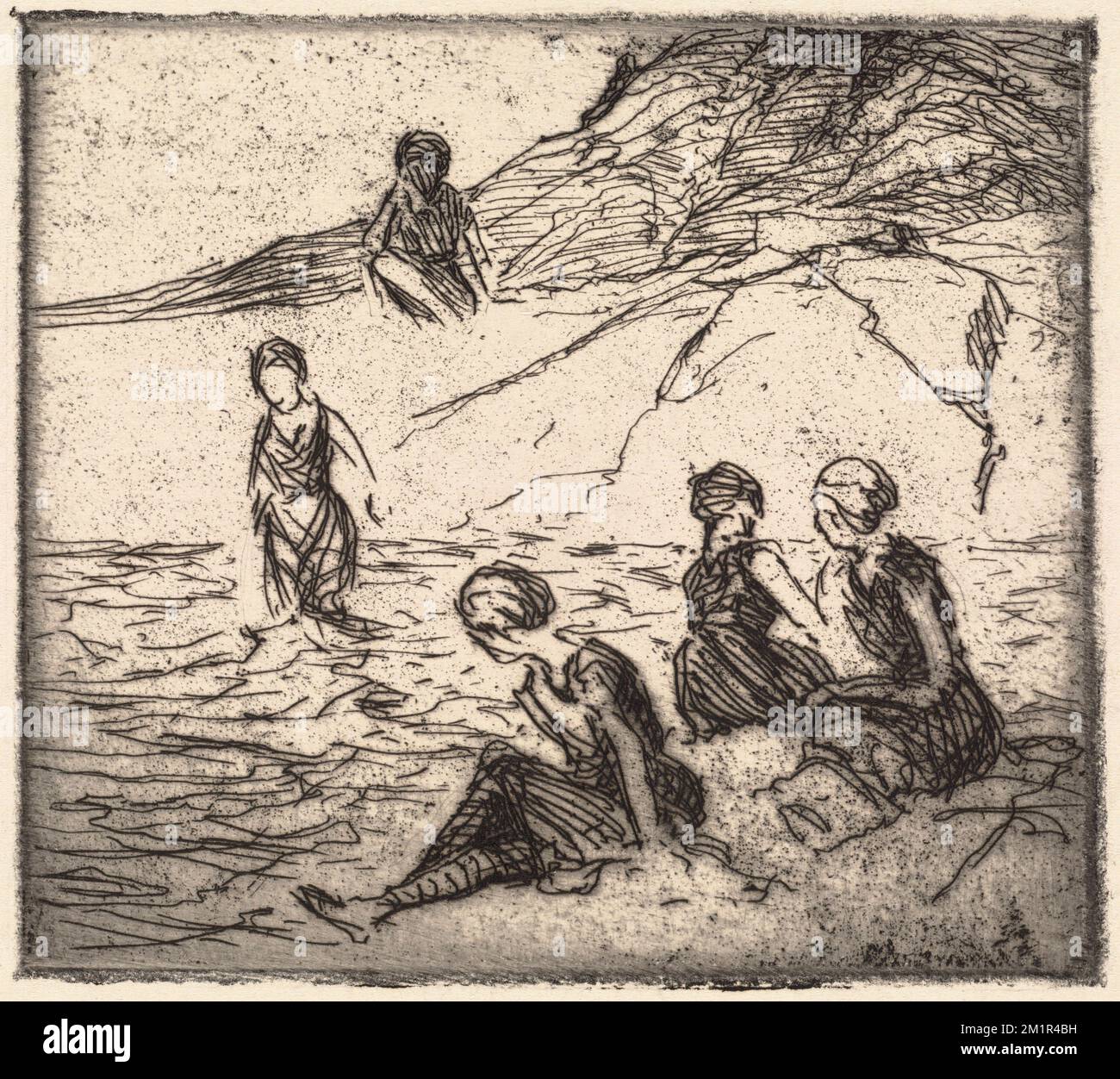 Bathers in Narrow Cove I , Sitting, Wading, Bays Bodies of water ...