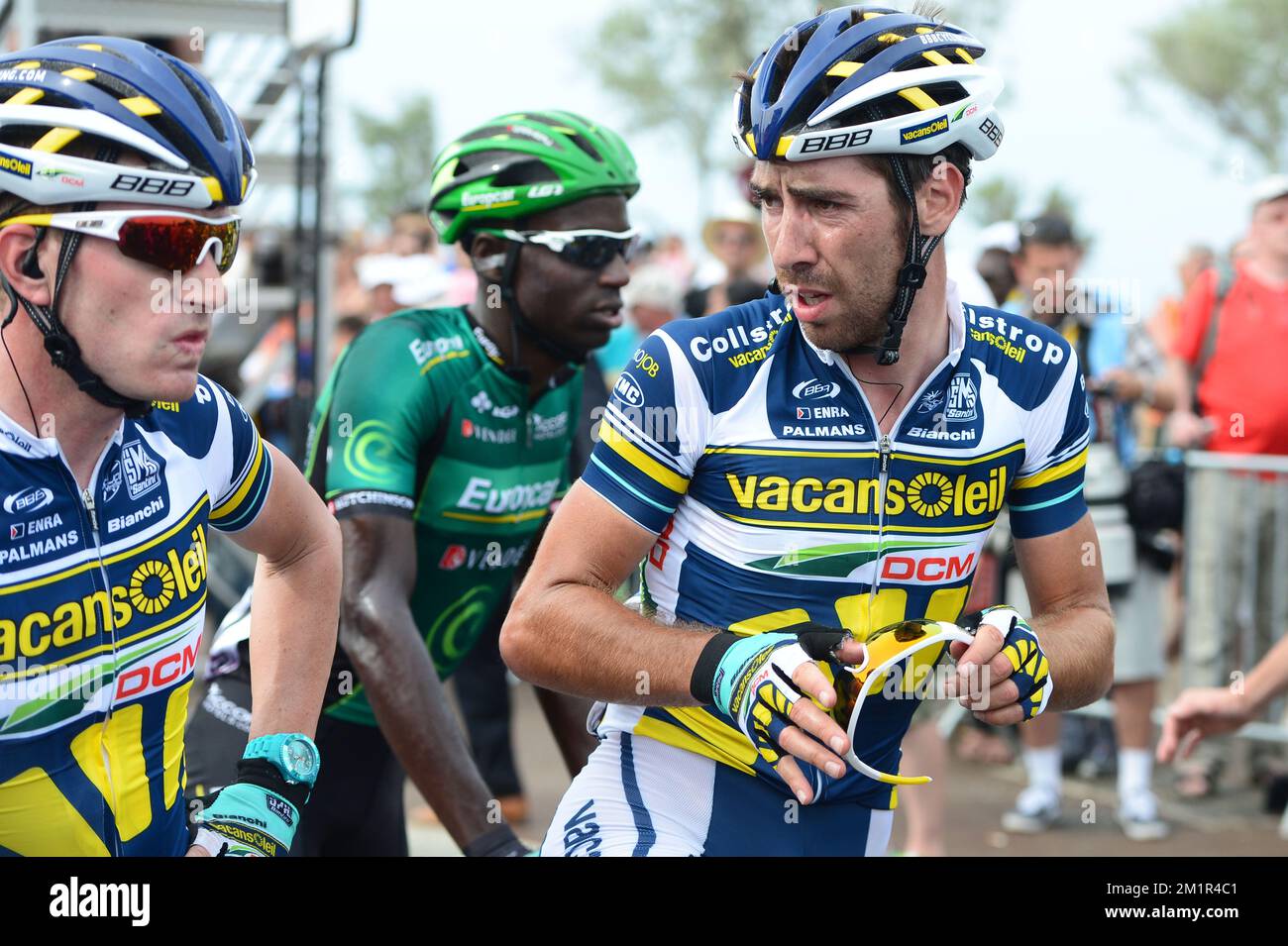 Dutch Lieuwe Westra of team Vacansoleil-DCM and Belgian Thomas De Gendt ...