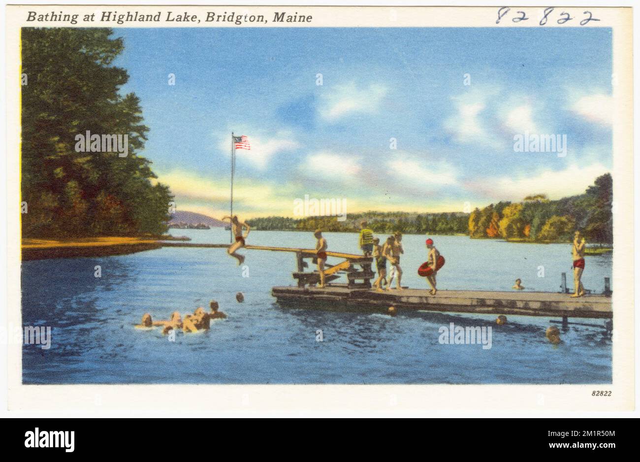 Bathing at Highland Lake, Bridgton, Maine , Piers & wharves, Lakes ...