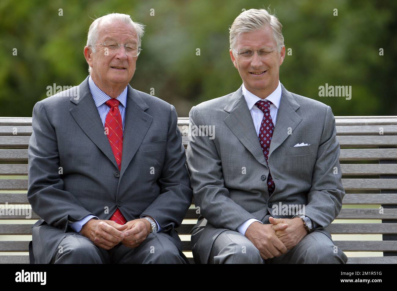 King Albert II of Belgium and Crown Prince Philippe (R) of Belgium pose ...