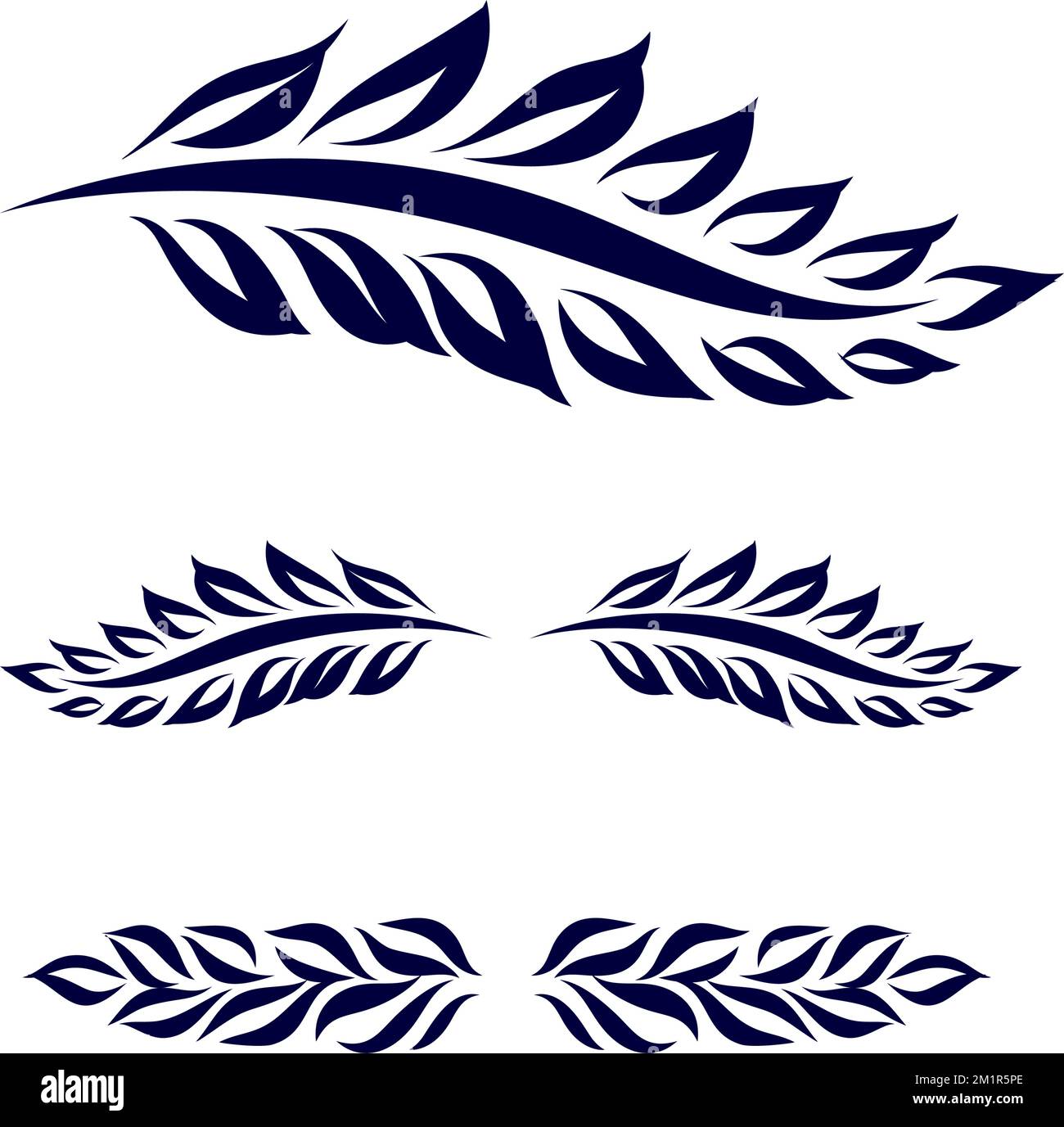 Elegant Decorative Laurel Set. Hand Drawn Floral Sketch Leaves ...