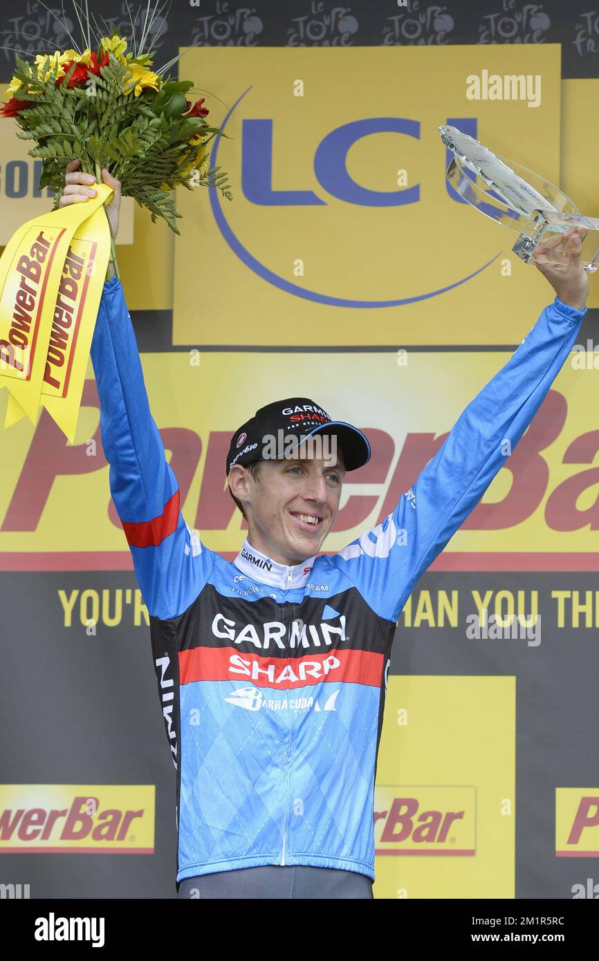 Ireland's Daniel Martin of team Garmin-Sharp celebrates on the podium ...