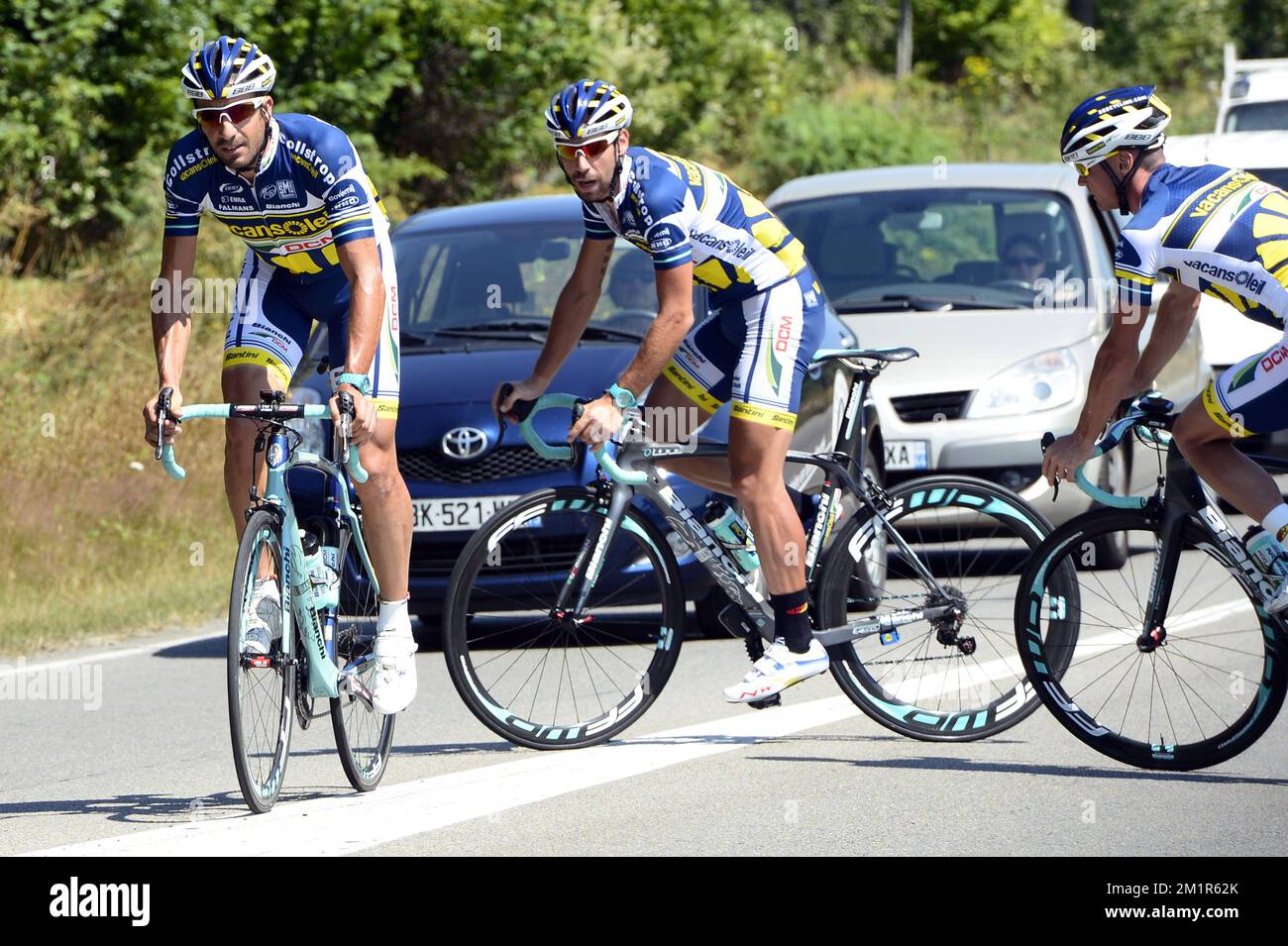 Spanish Juan Antonio Flecha of team Vacansoleil-DCM and Belgian Thomas ...