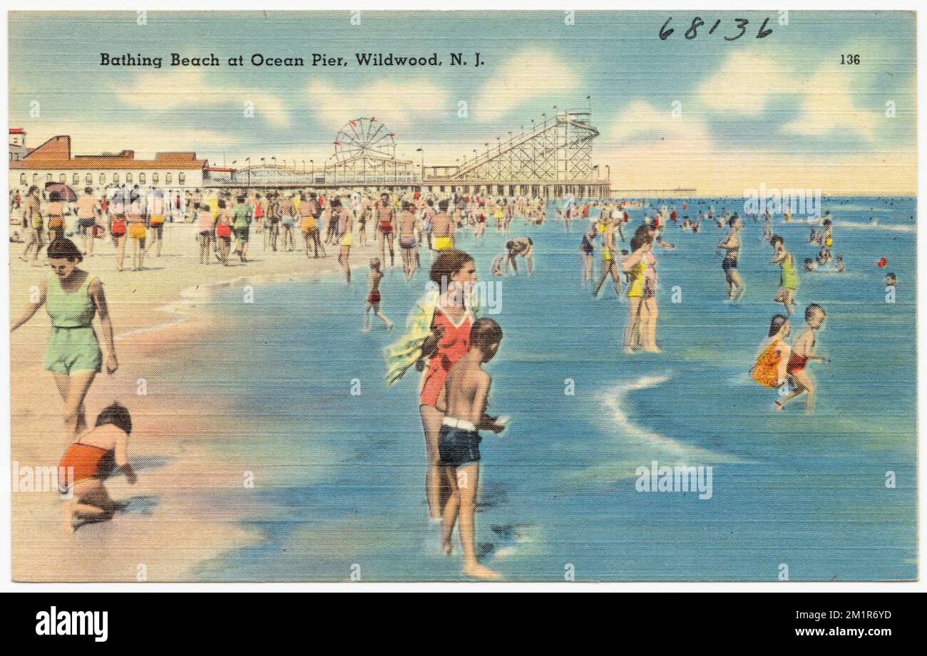 Bathing beach at Ocean Pier, Wildwood, N. J. , Beaches, Amusement parks ...
