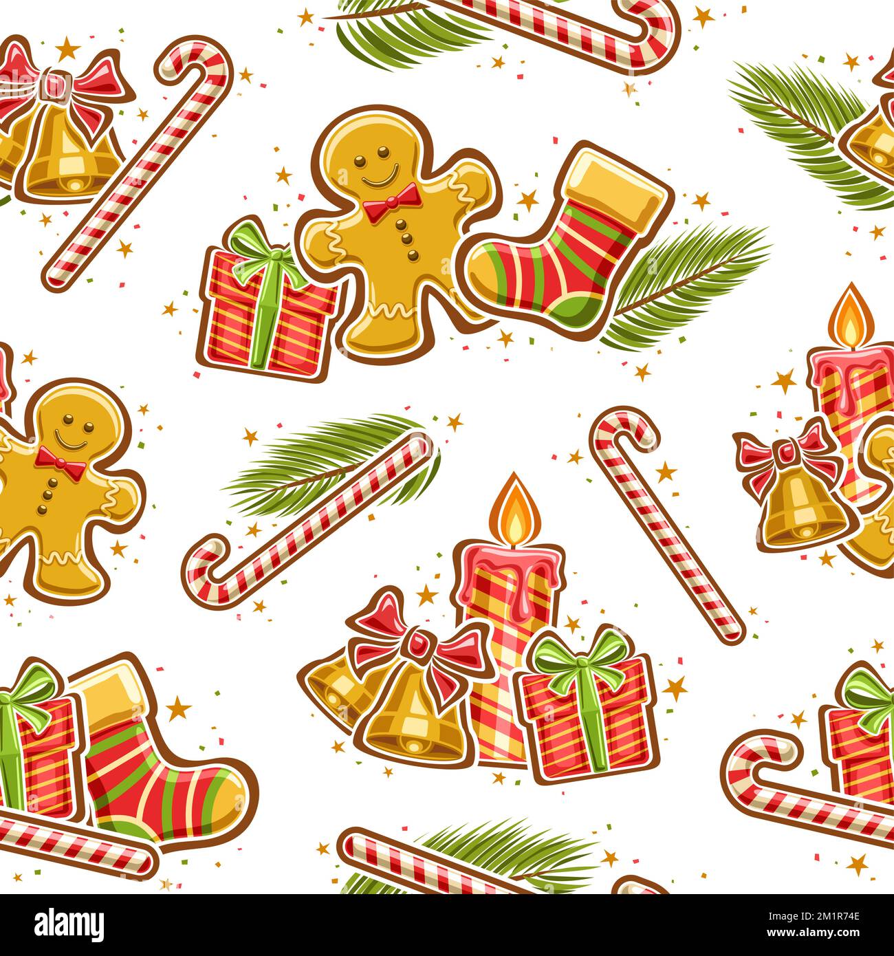 Vector Christmas seamless pattern, square repeat background with ...