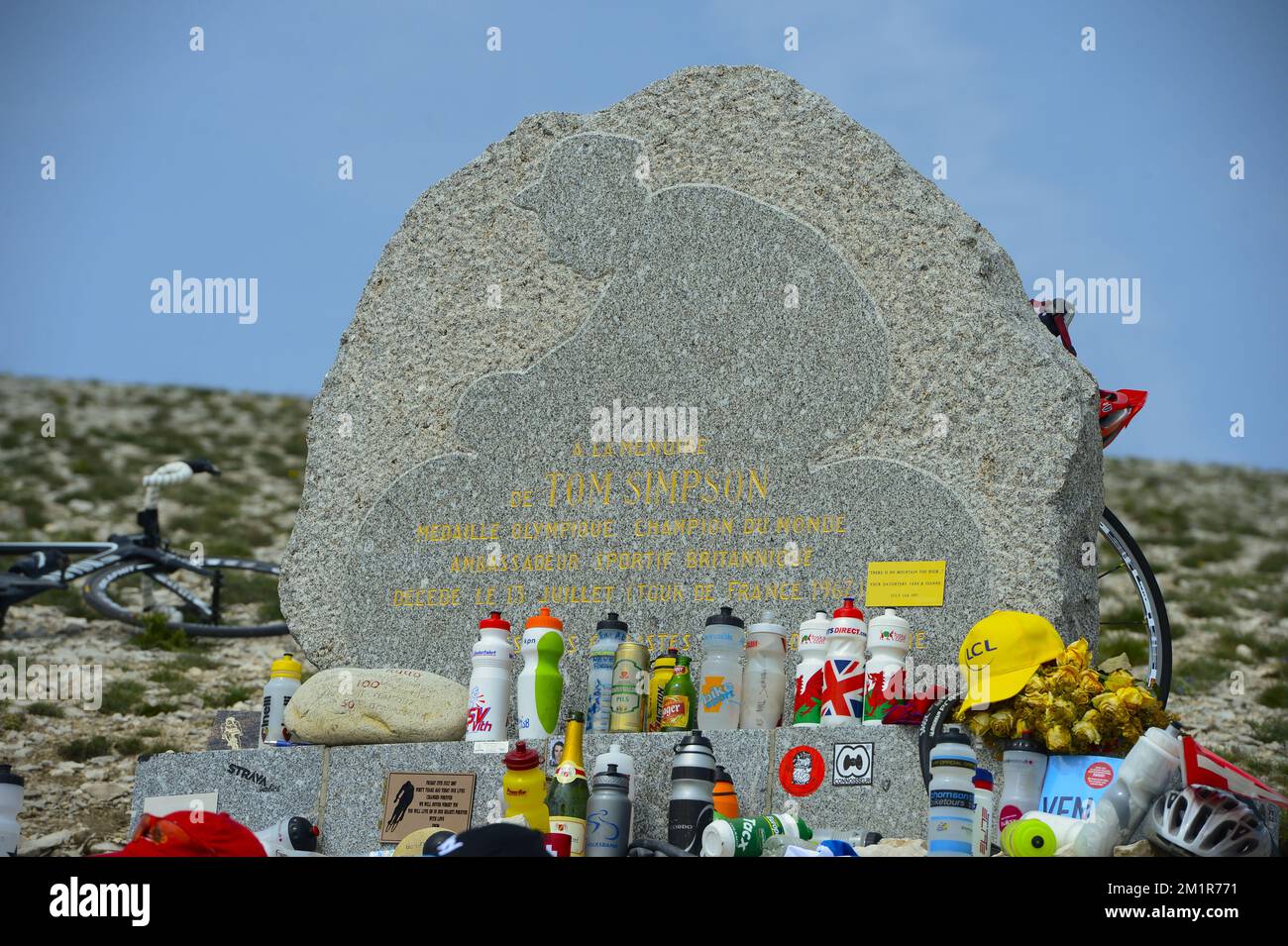 Illustration picture shows the Tom Simpson memorial statue on the Mont ...