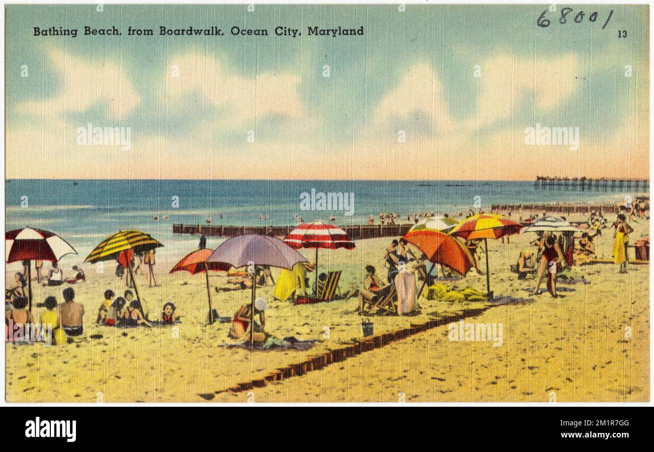 Bathing Beach, from boardwalk, Ocean City, Maryland , Beaches, Tichnor ...