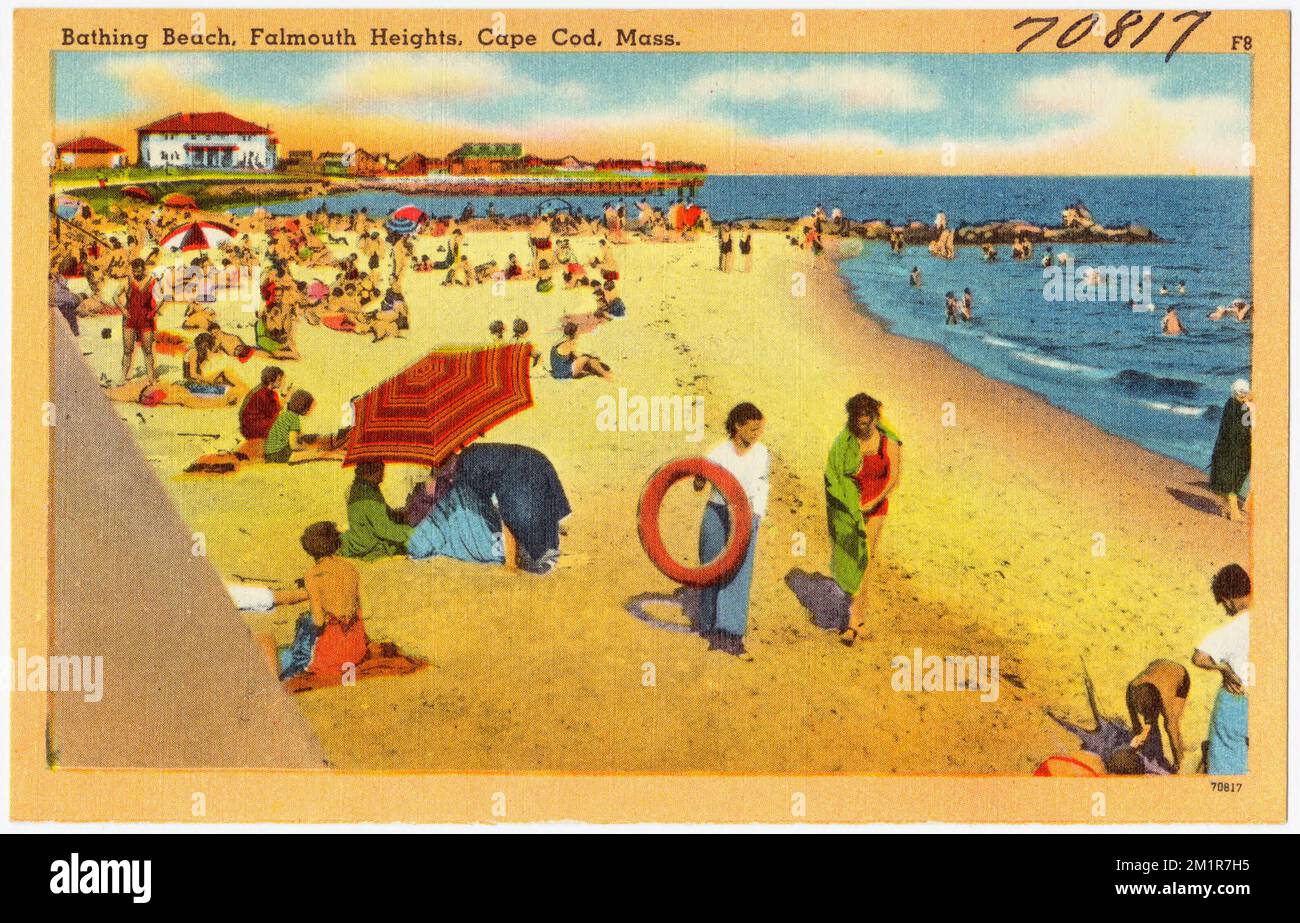 Bathing beach, Falmouth Heights, Cape Cod, Mass. , Beaches, Tichnor ...