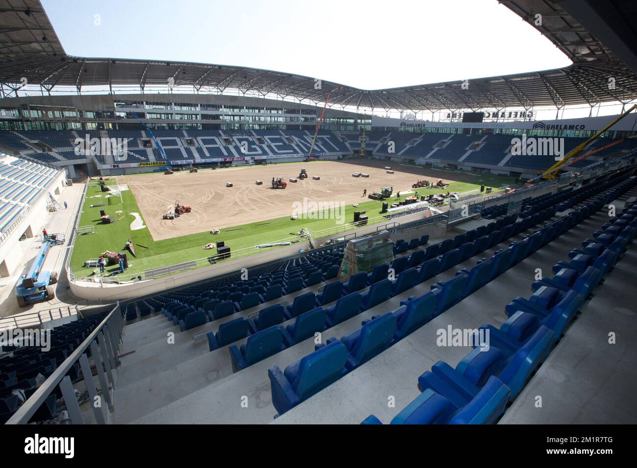 Illustration picture shows works on the pitch of the 'Ghelamco Arena ...