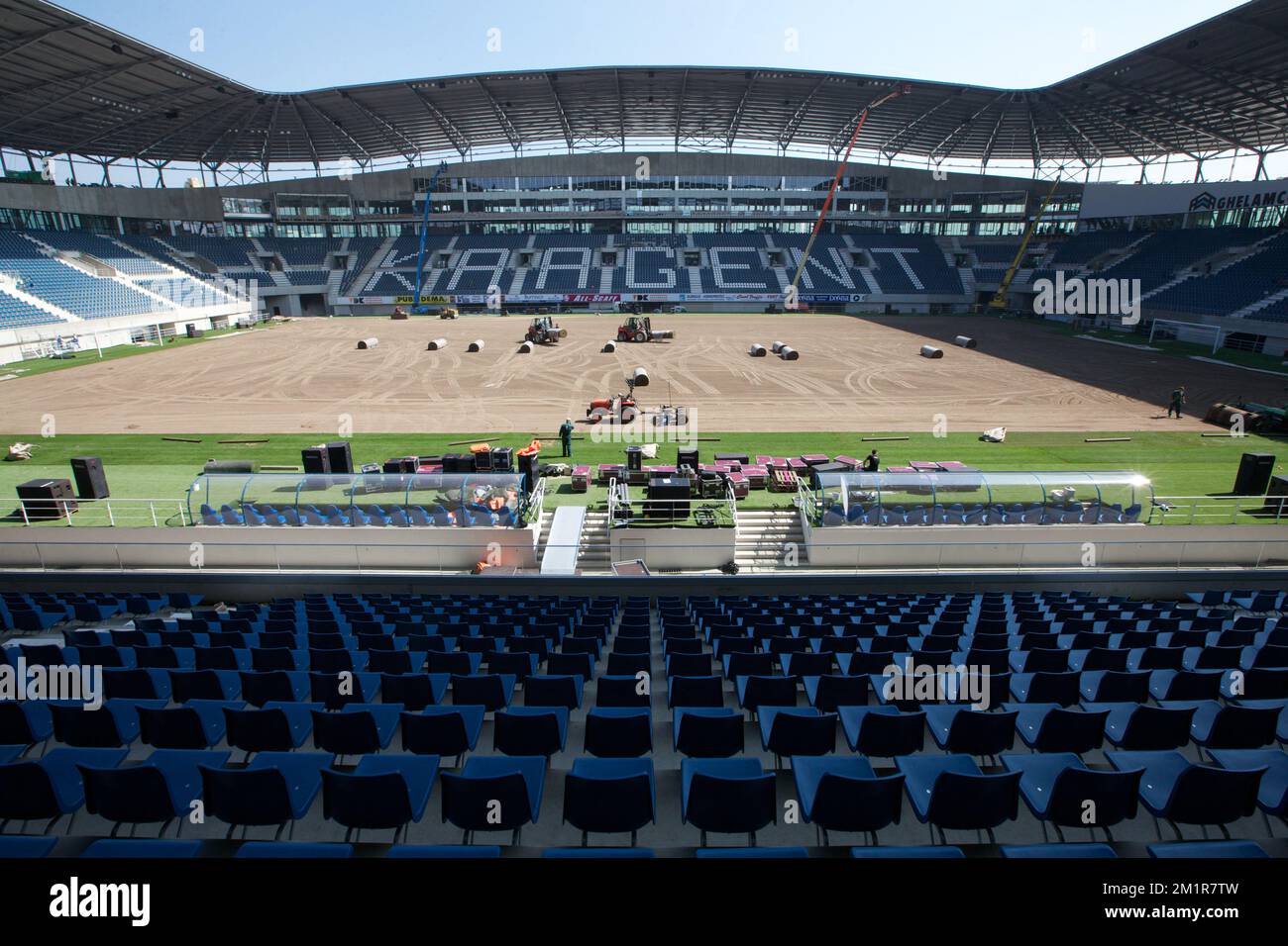 Illustration picture shows works on the pitch of the 'Ghelamco Arena ...