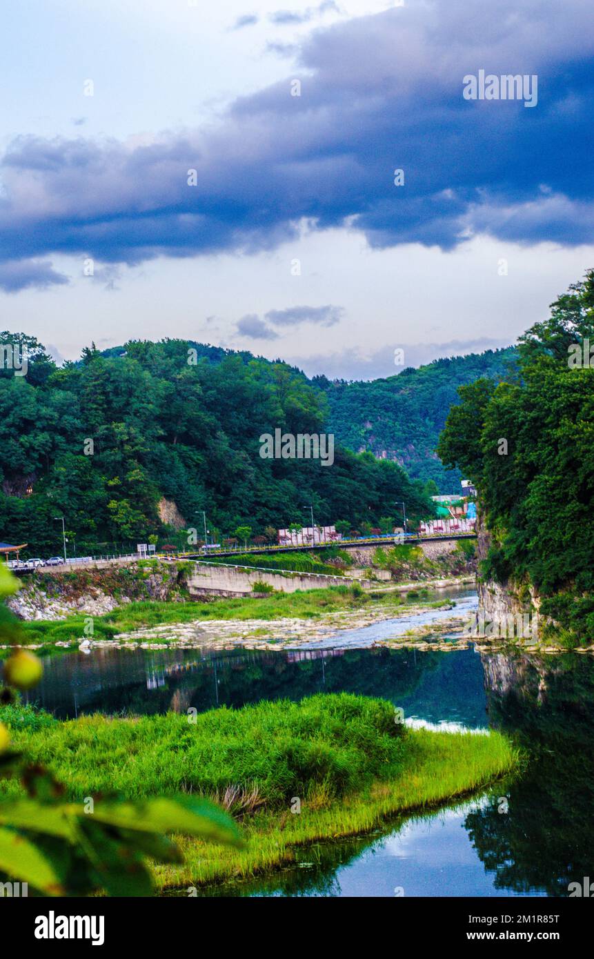 A breathtaking view of a river in Samcheok in South Korea, with a ...