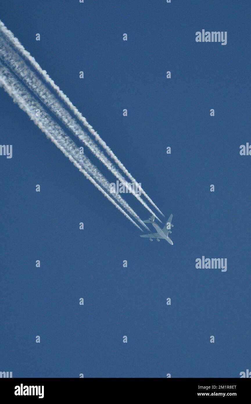 Contrails (condensation trails) are long thin artificial clouds behind ...