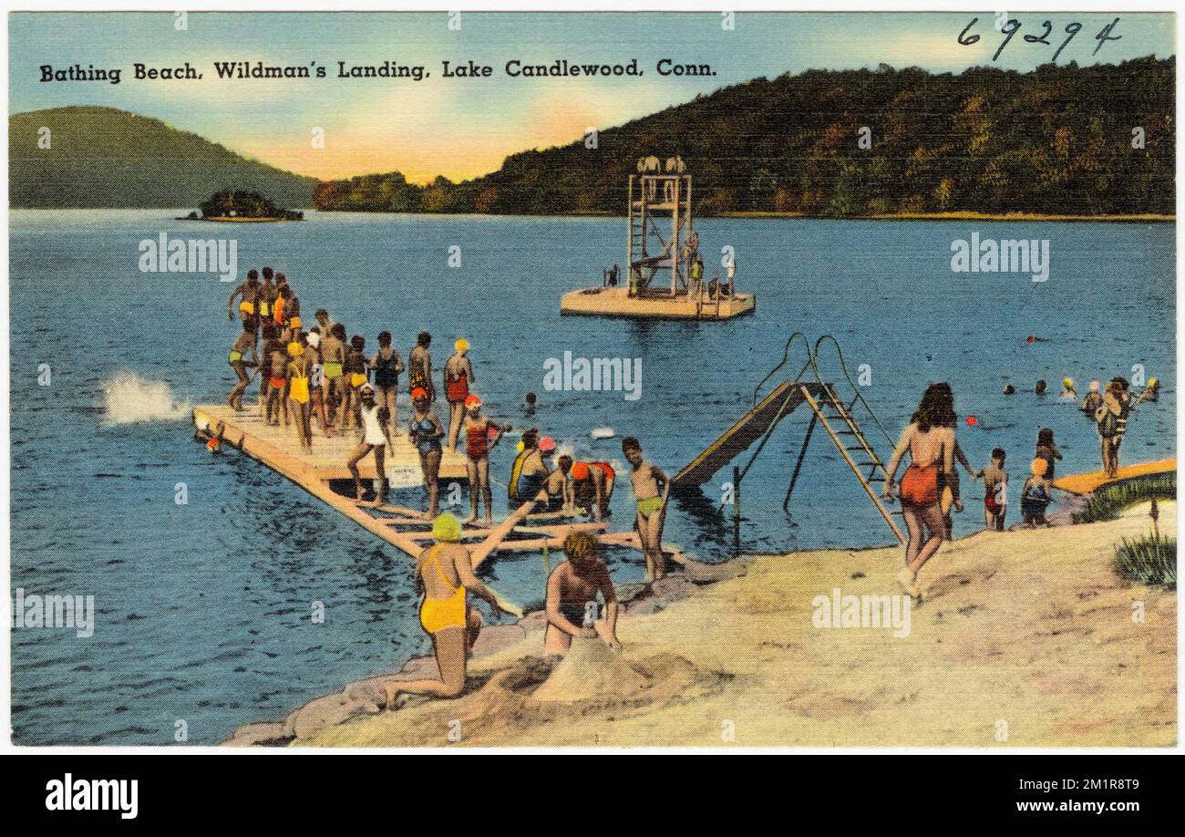 Bathing Beach, Wildman's Landing, Lake Candlewood, Conn. , Piers ...