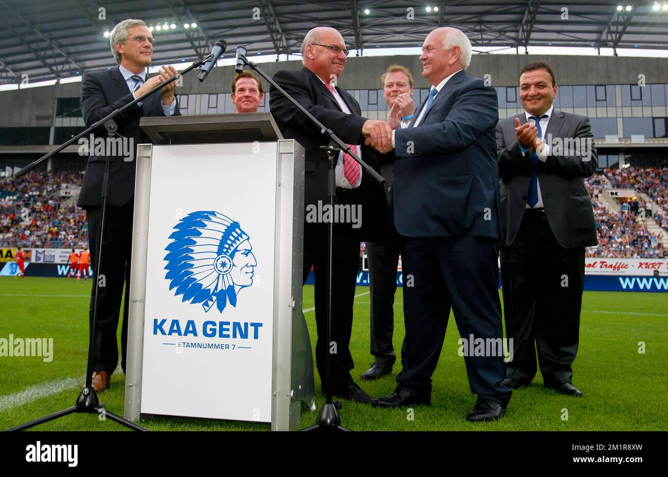 L-R, Flemish Minister Kris Peeters, Ghelamco CEO Paul Gheysens, Gent ...