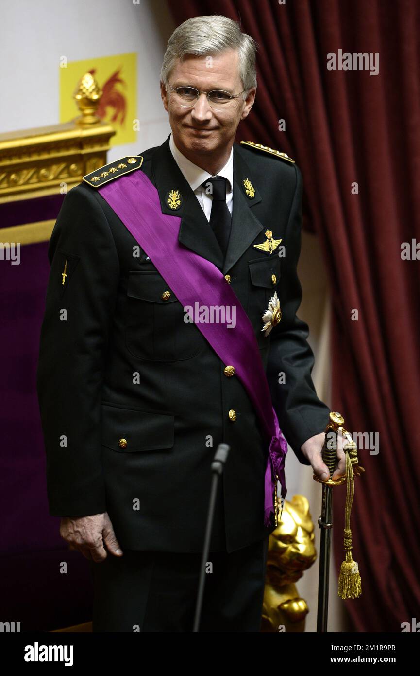 King Philippe of Belgium pictured at the oath taking ceremony at the ...