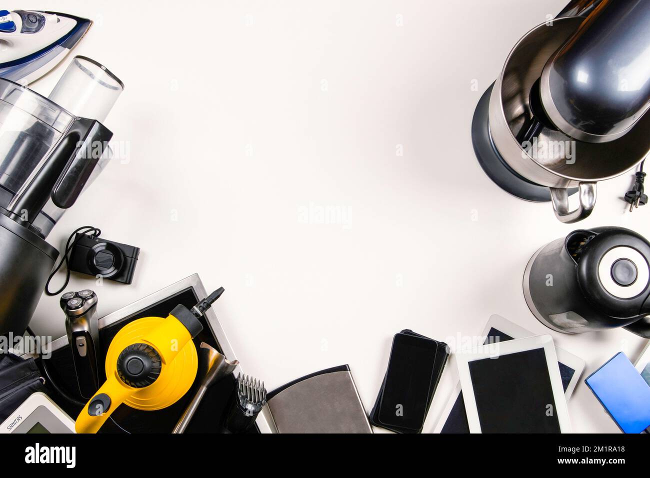 Old household, electrical appliances, broken computers, tablets, phones ...