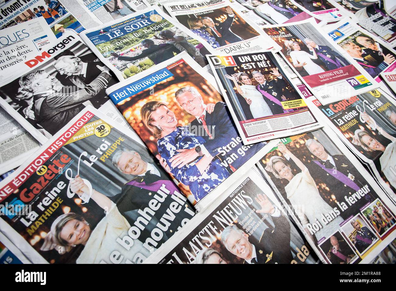 Illustration picture shows front pages of Belgian newspapers on the ...