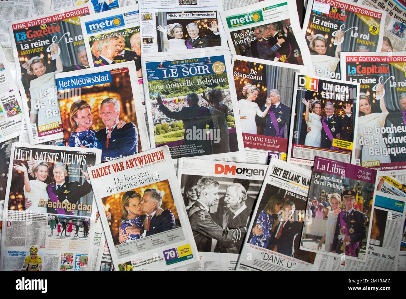 Illustration picture shows front pages of Belgian newspapers on the ...