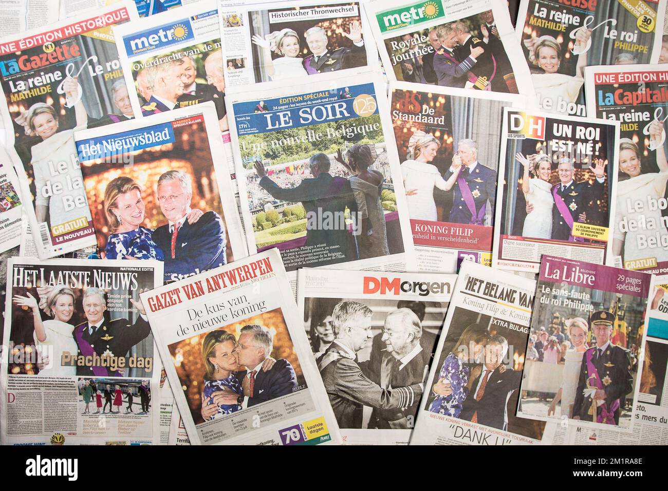 Illustration picture shows front pages of Belgian newspapers on the ...