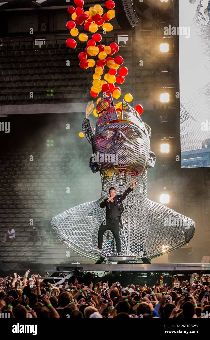 Illustration picture shows balloons flying from an artwork on stage ...
