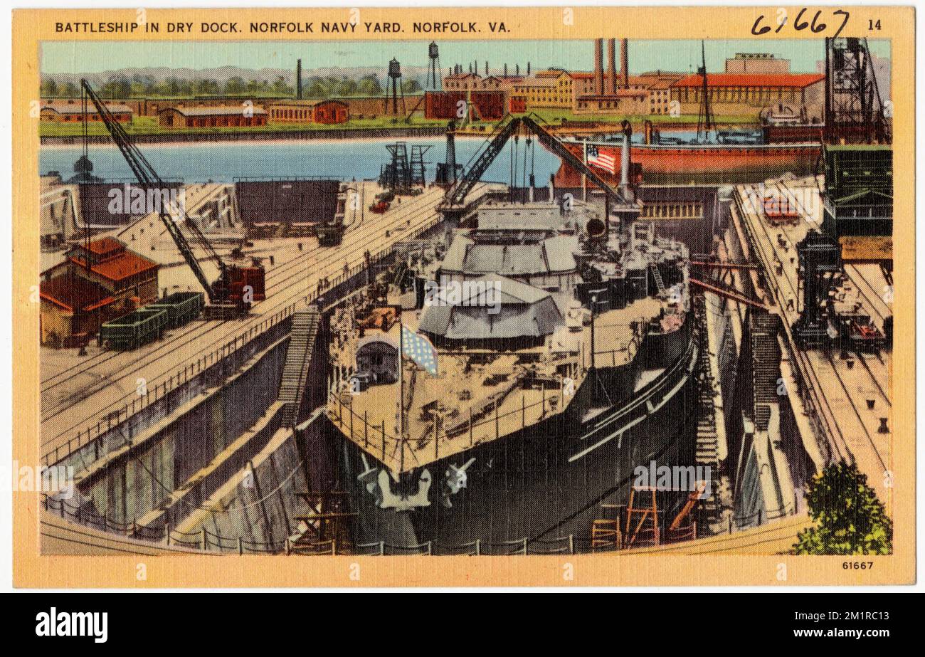 Battleship in dry dock, Norfolk Navy Yard, Norfolk, VA. , Military ...