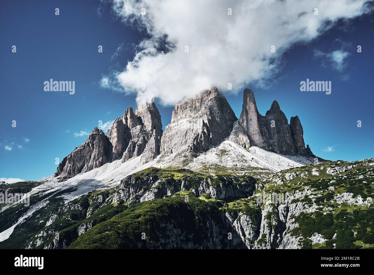 Mountainous landscape with clouds in Three Peaks Nature Park in Italian ...
