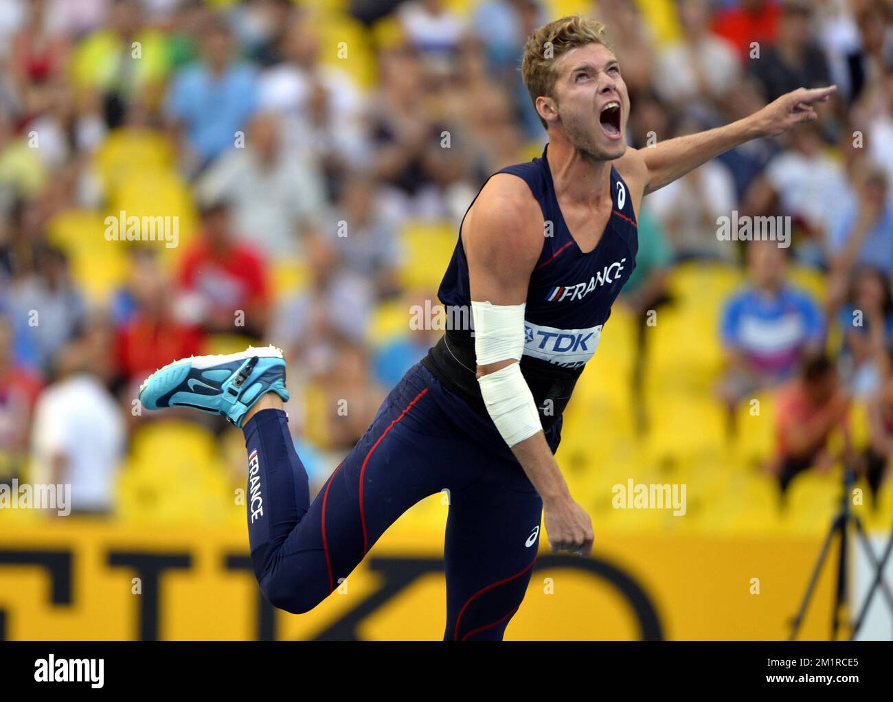 French Kevin Mayer in action during the men javelin throw of the series ...