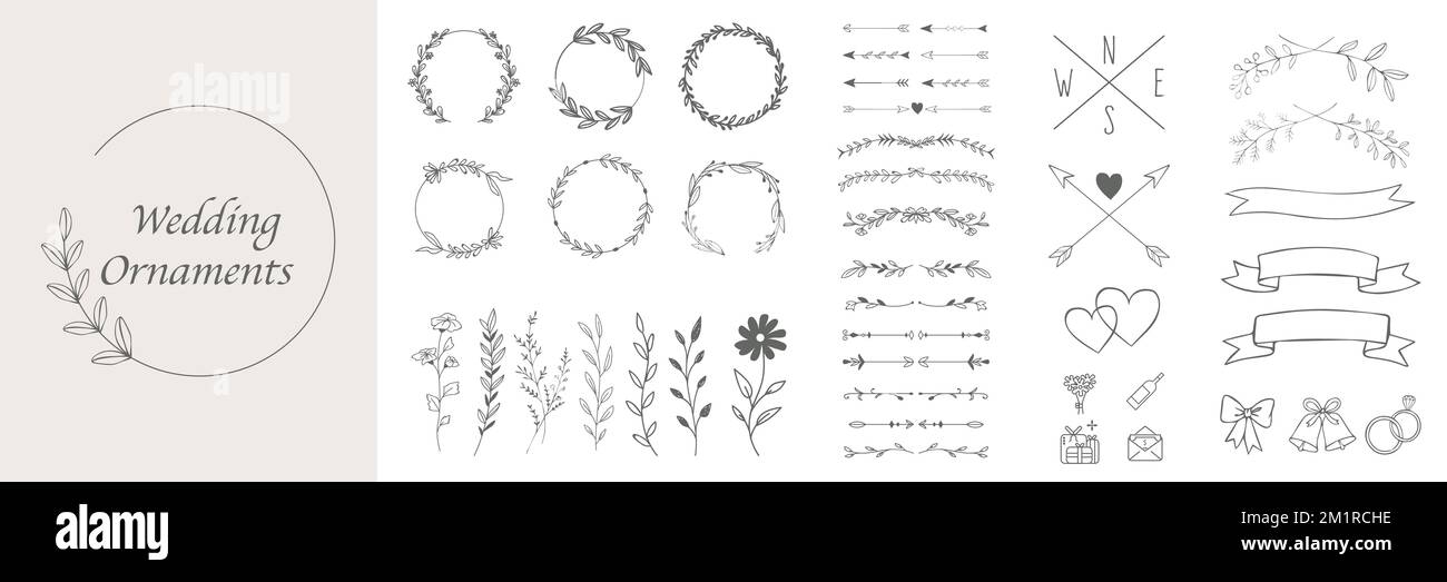 Hand Drawn Wedding Ornamental Elements Collection. Vector Graphic set ...