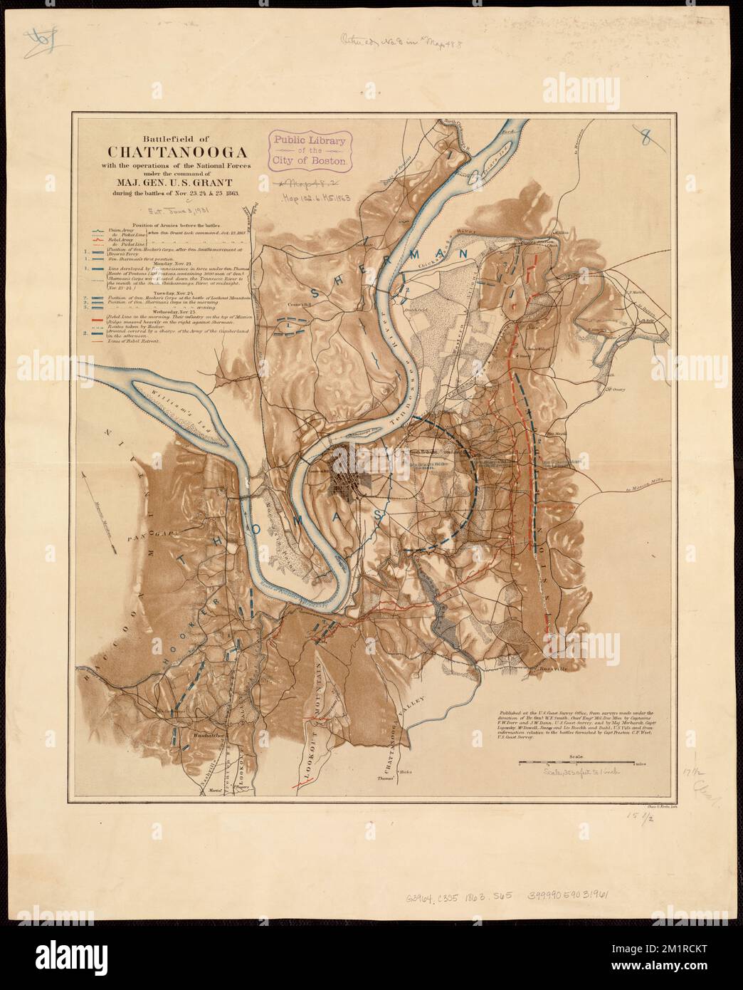 Battlefield of Chattanooga with the operations of the national forces ...