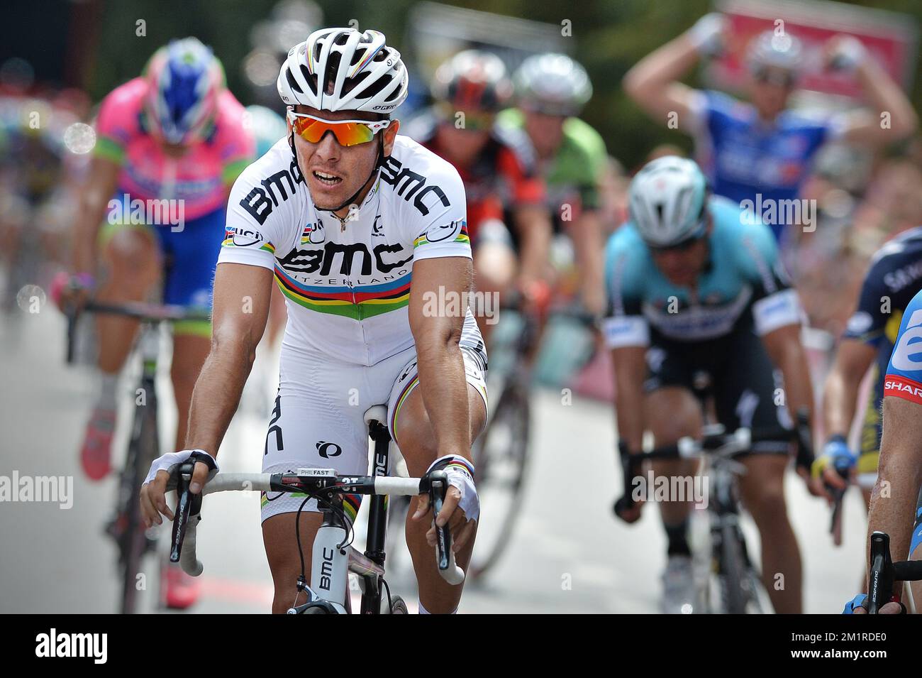 Belgian Philippe Gilbert of BMC Racing Team crosses the finish line ...