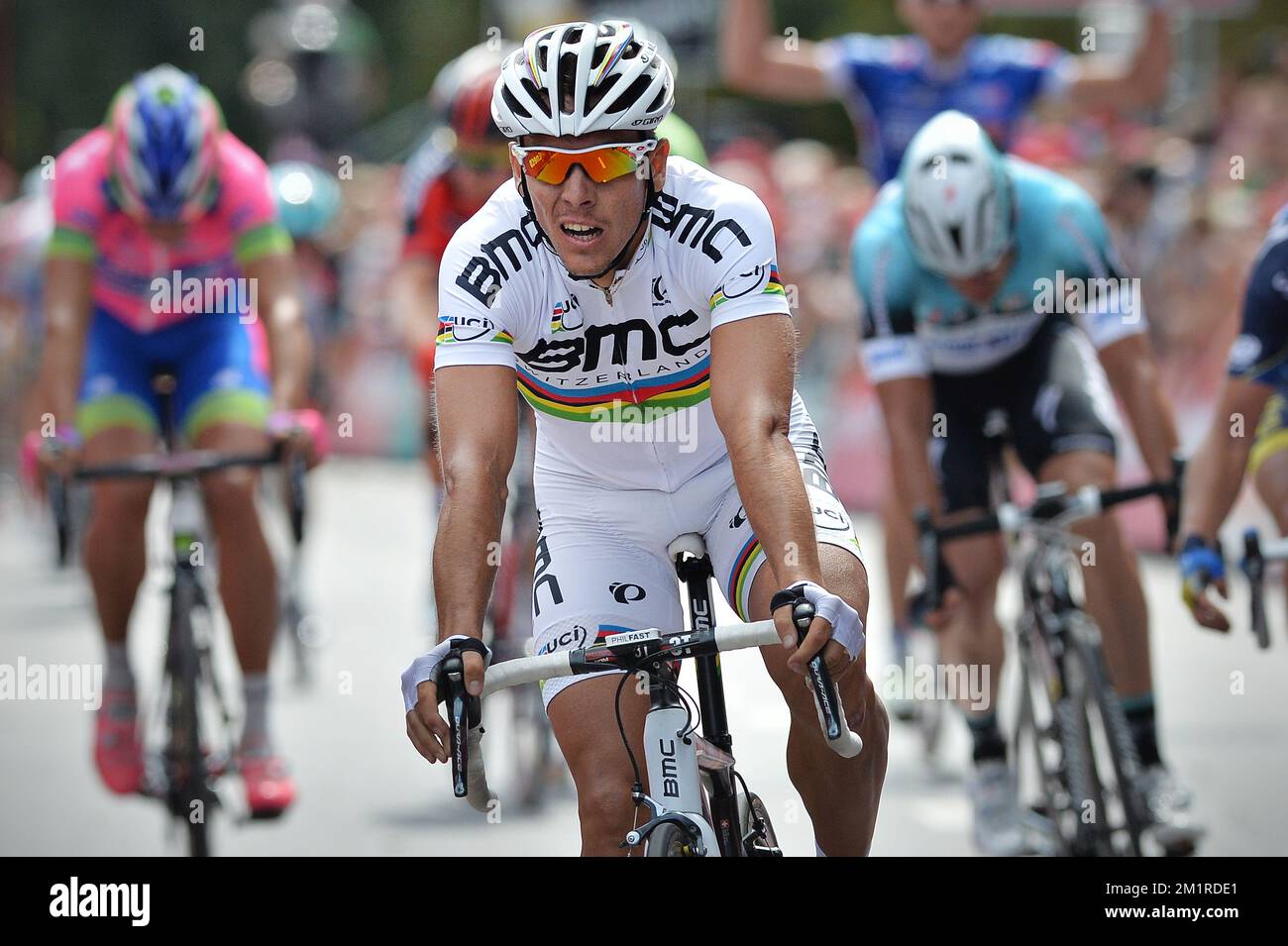 Belgian Philippe Gilbert of BMC Racing Team crosses the finish line ...