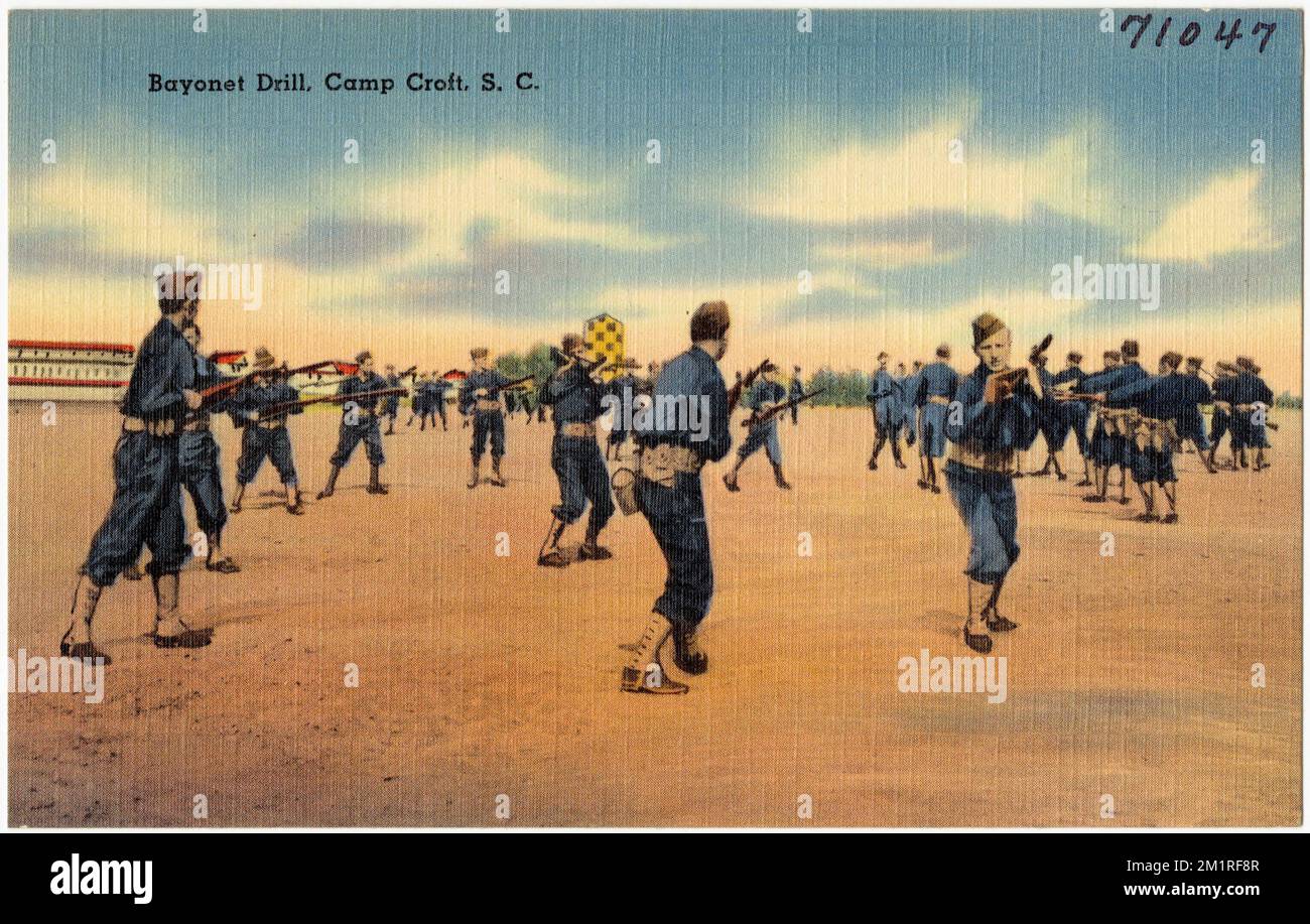 Bayonet drill, Camp Croft, S. C. , Military facilities, Tichnor ...