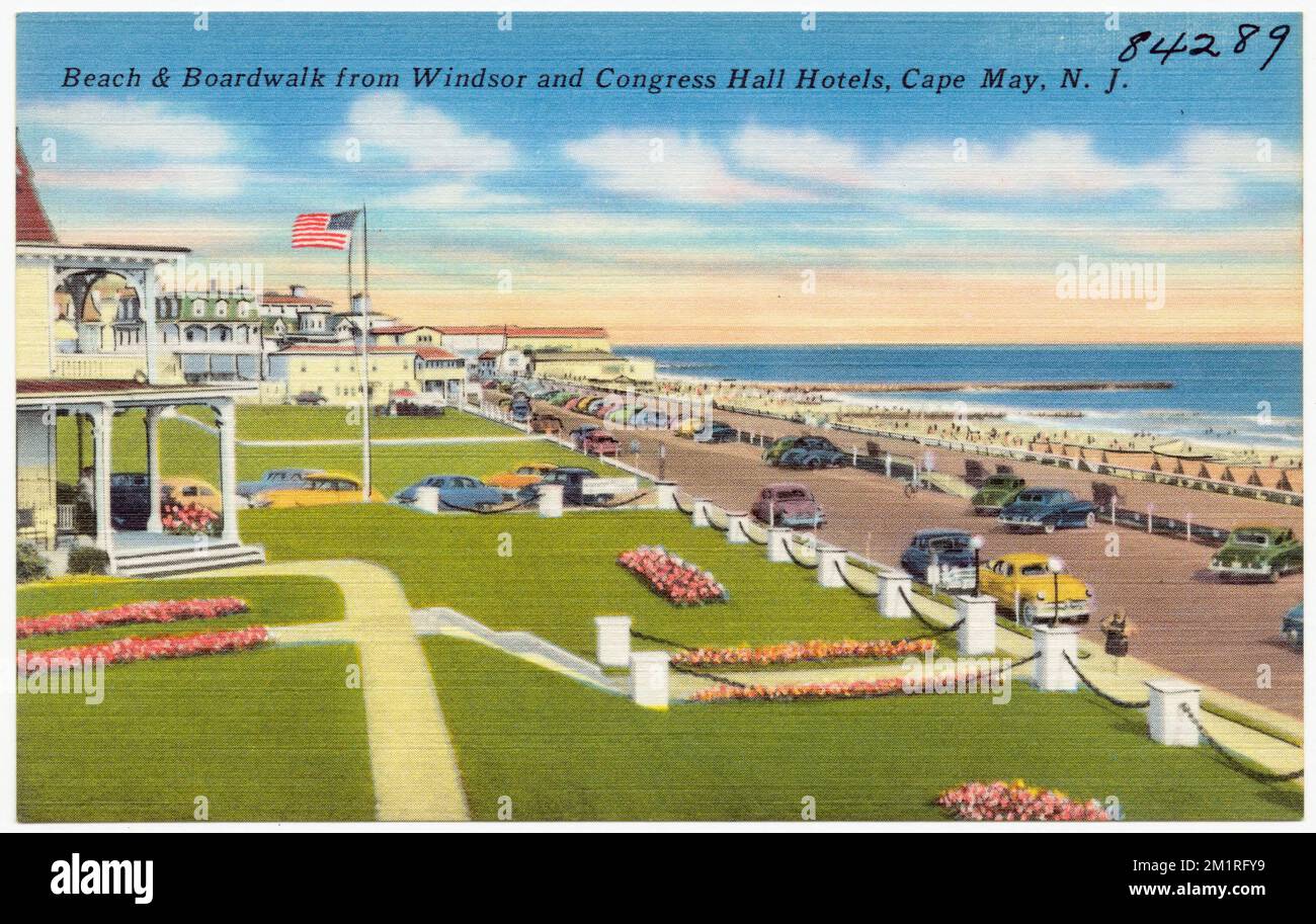 Beach & boardwalk from Windsor and Congress Hall Hotels, Cape May, N. J ...