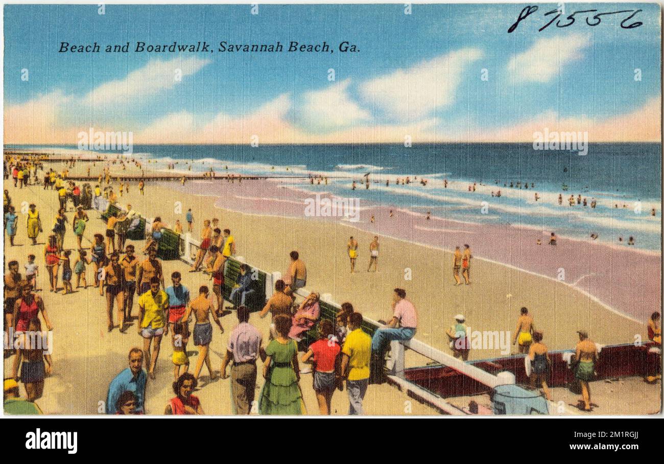 Beach and boardwalk, Savannah Beach, Ga. , Beaches, Boardwalks, Tichnor ...