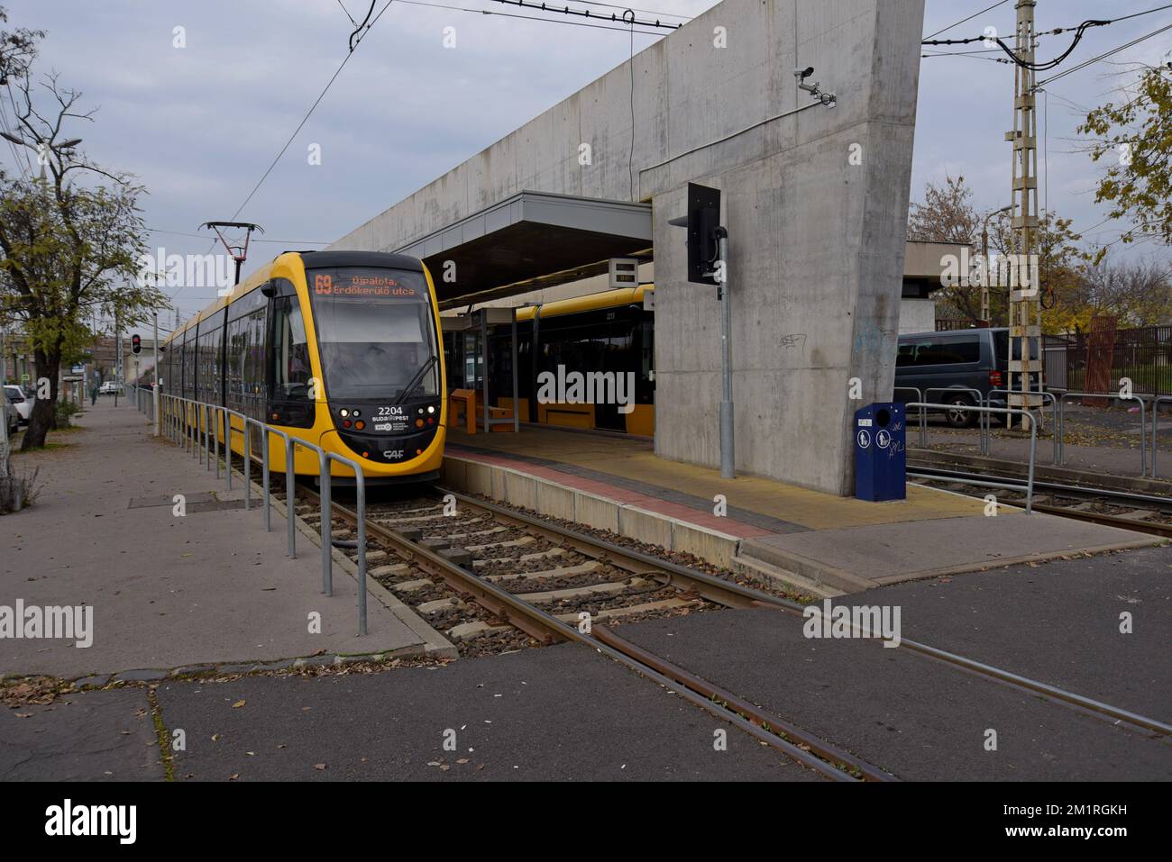 Budapest CAF Urbos trams at Mexikói út Metro station and tram stop ...