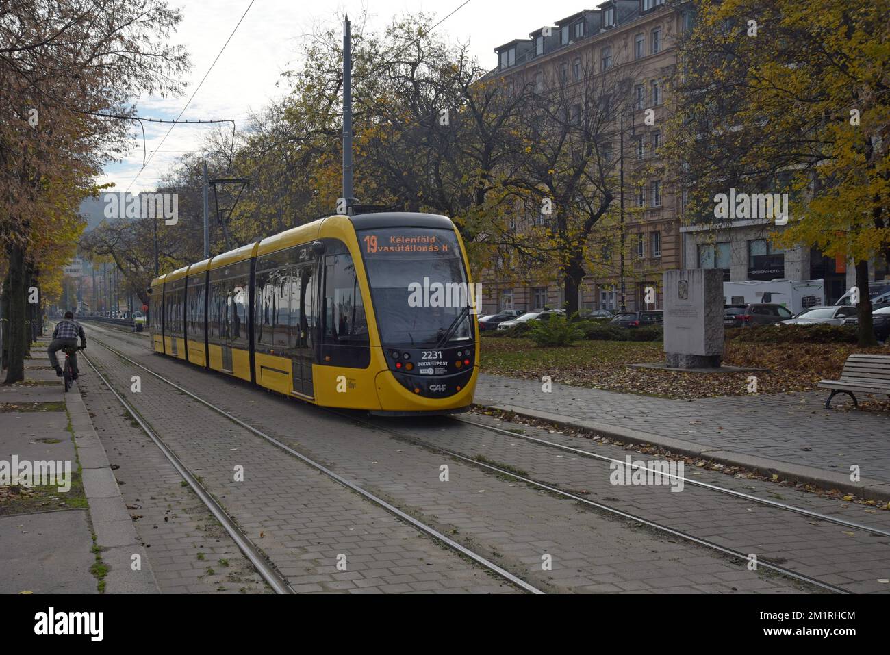 Budapest CAF Urbos tram on the Danube riverfront near Budapest Castle ...
