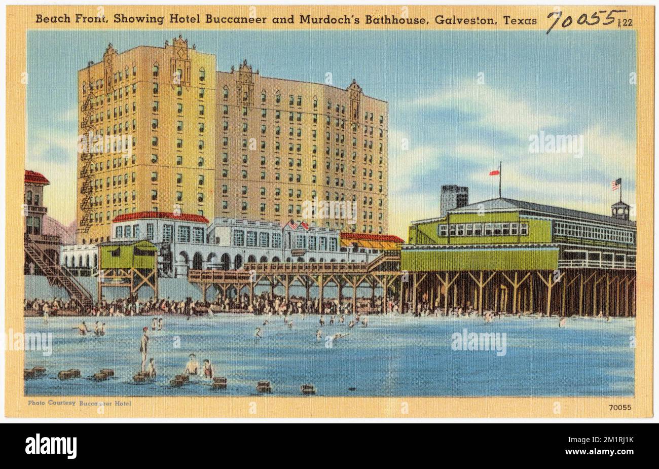 Beach front, showing Hotel Buccaneer and Murdoch's Bathhouse, Galveston ...