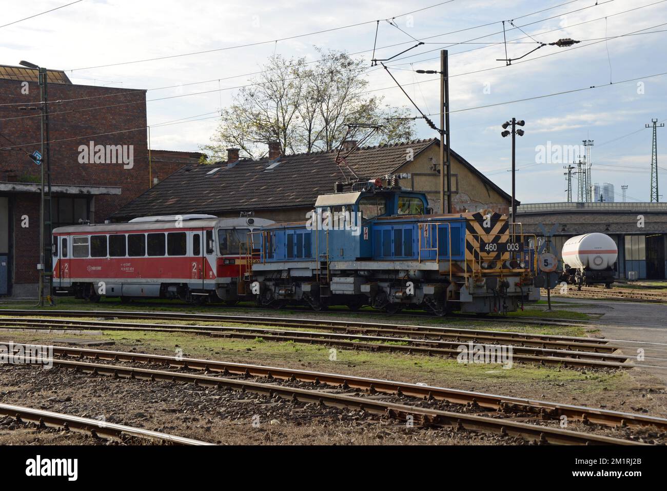 MAV Hungarian state railways diesel shunter and railcar in the ...