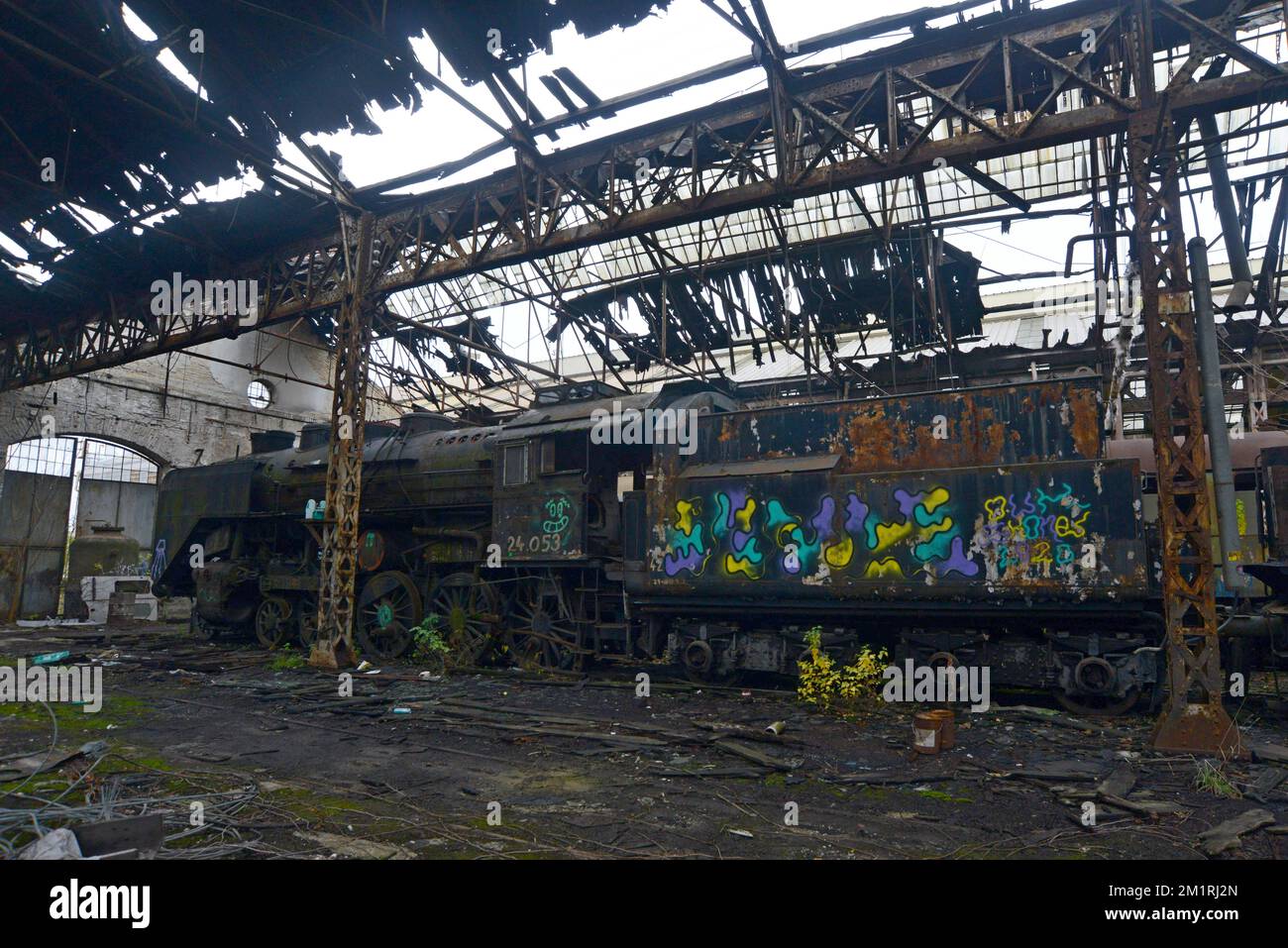 Abandoned derelict steam locomotive in the Red Star train Graveyard ...