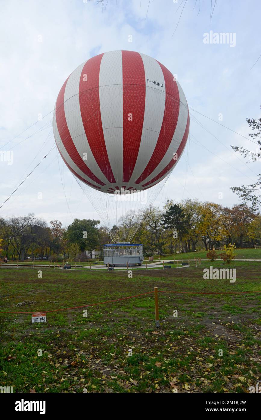 A tethered balloon attraction at Mimóza Hill, City Park, Budapest ...