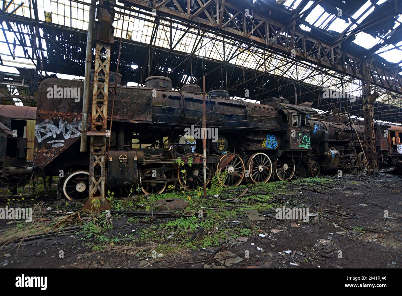 Abandoned derelict steam locomotive in the Red Star train Graveyard ...
