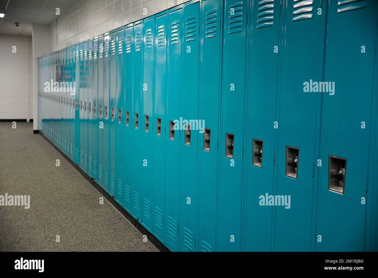 Blue school lockers Stock Photo - Alamy